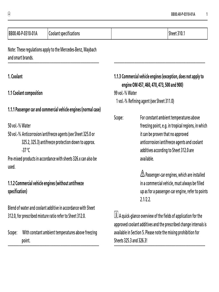 Mercedes-Benz Coolant Spec 310.1 | PDF | Chemistry | Chemical Substances