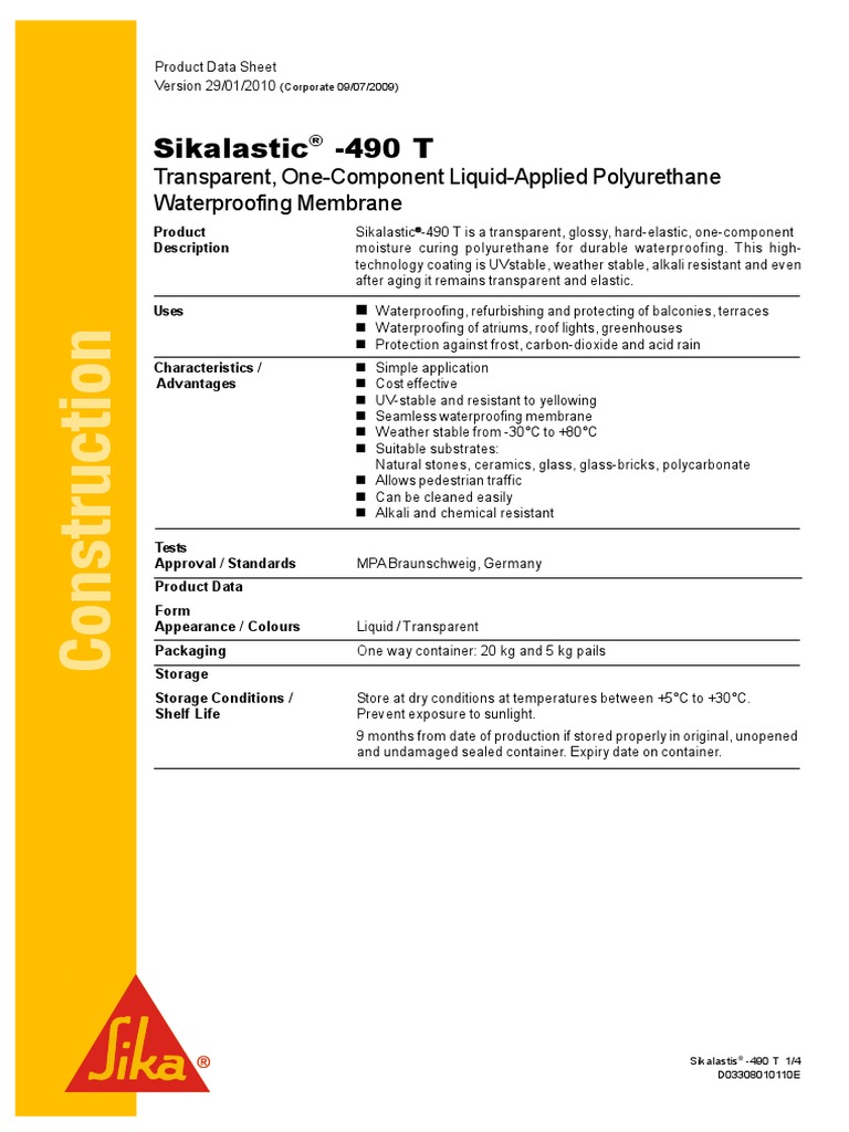 Sika PDS - E - Sikalastic - 490 T | PDF | Silicone | Concrete
