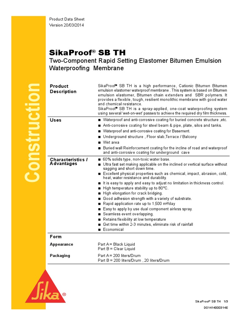 Sika PDS - E - SikaProof SB TH PDF | PDF | Asphalt | Chemistry