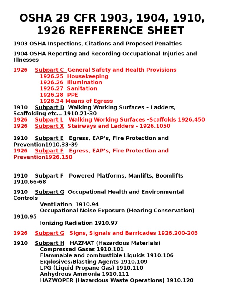 OSHA Standards Reference Shheet | PDF