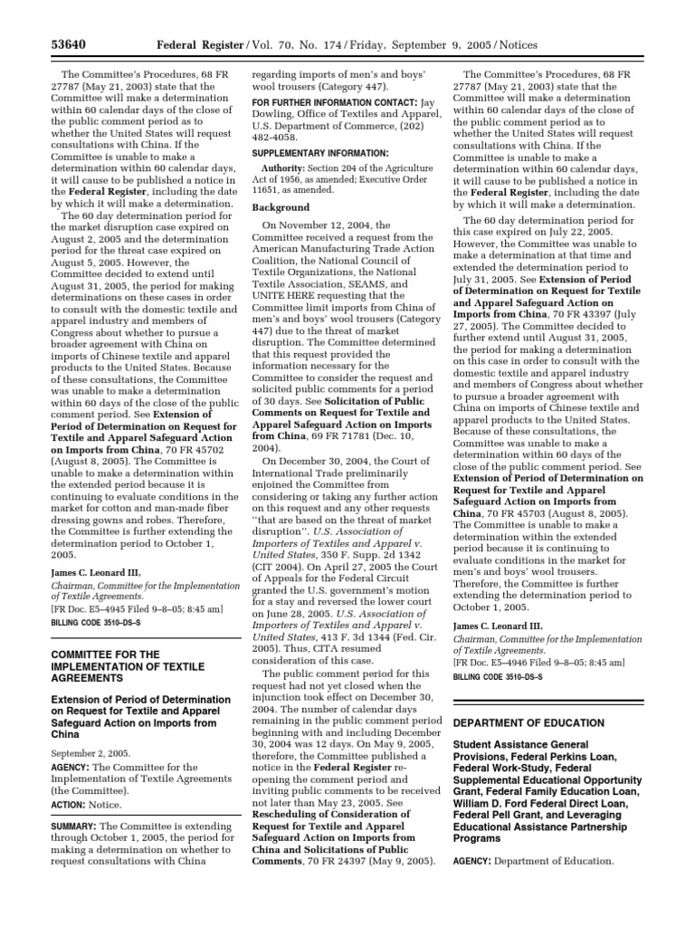Textile Import Safeguard Extension | PDF | Federal Register | Clothing