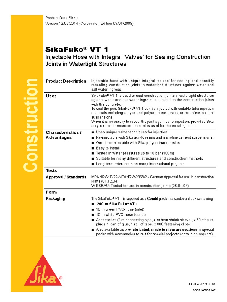 Sika PDS_E_SikaFuko VT 1.pdf | Pipe (Fluid Conveyance) | Polyvinyl Chloride