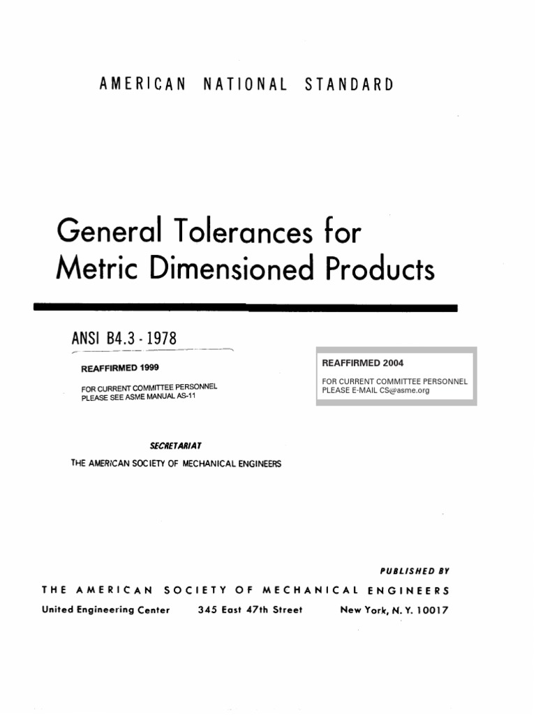 ANSI B4.3-1978 General Tolerances For Metric Dimensioned Products | PDF ...