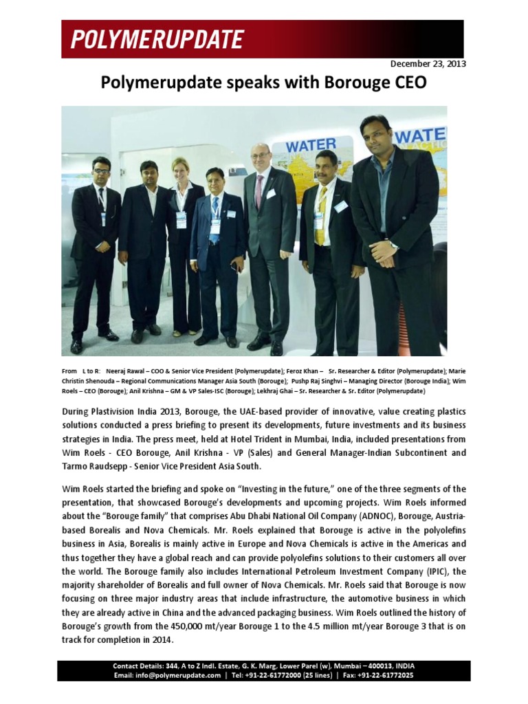 Polymerupdate Speaks With Borouge CEO | PDF | Water Resources | Oil Shale