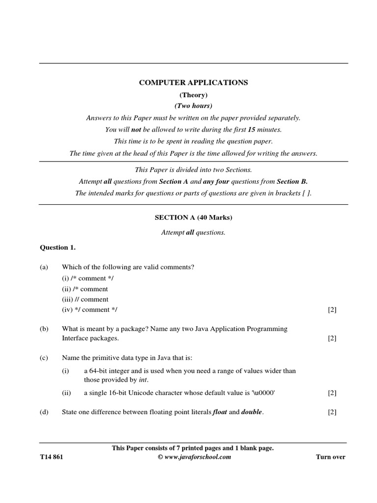 ICSE 2014 Computer Applications Question Paper | Download Free PDF ...