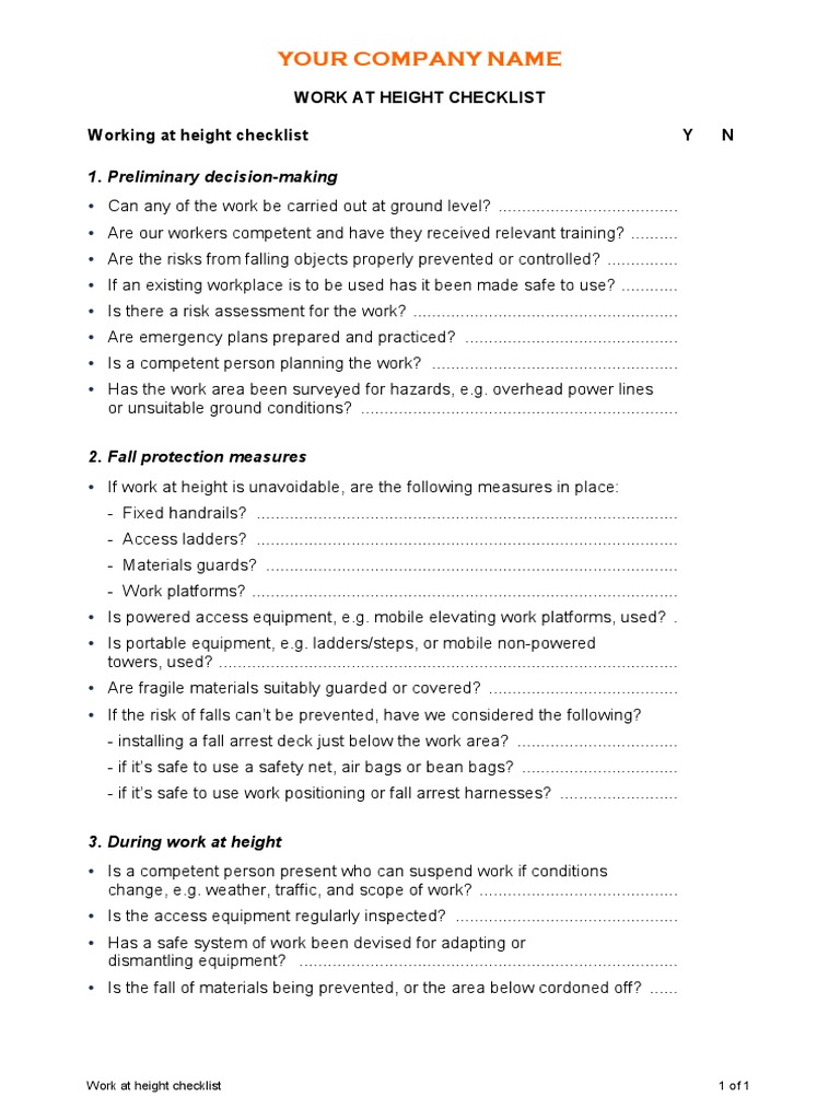 Work at Height Safety Checklist | PDF