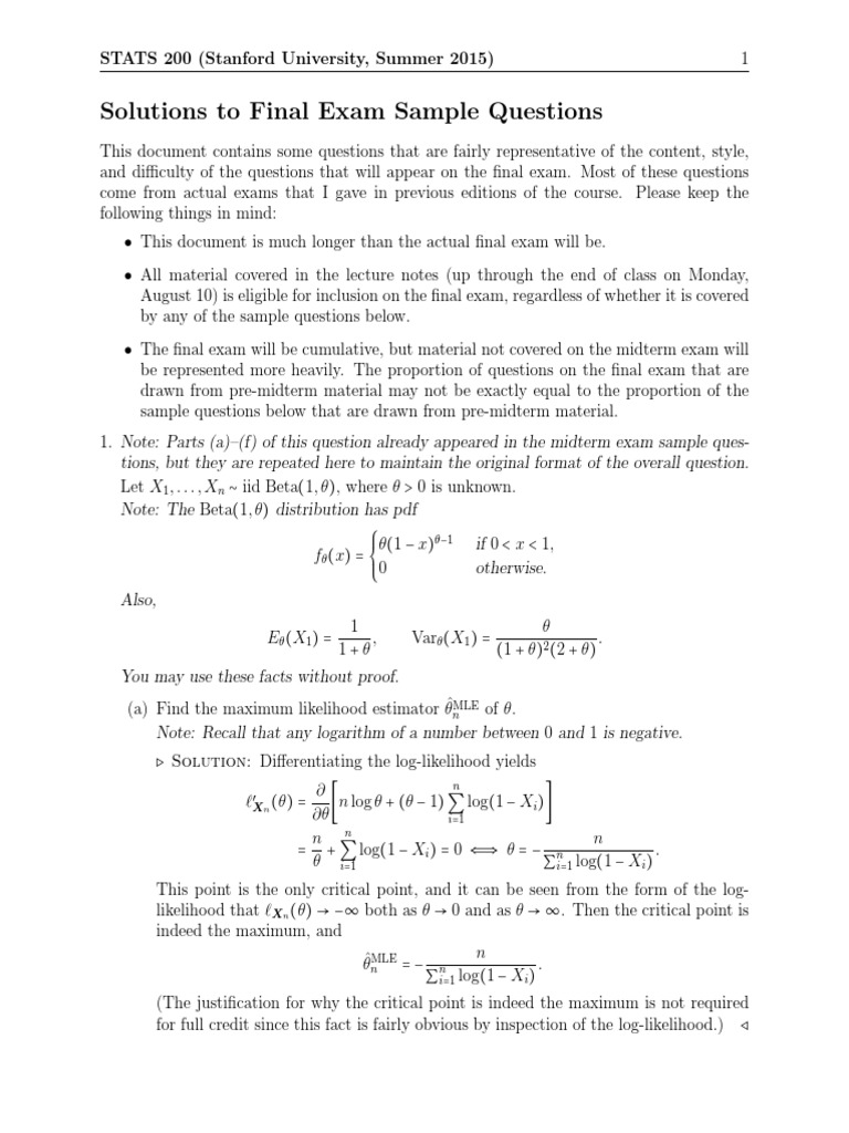 Final Exam Sample Solutions | PDF | Science & Mathematics