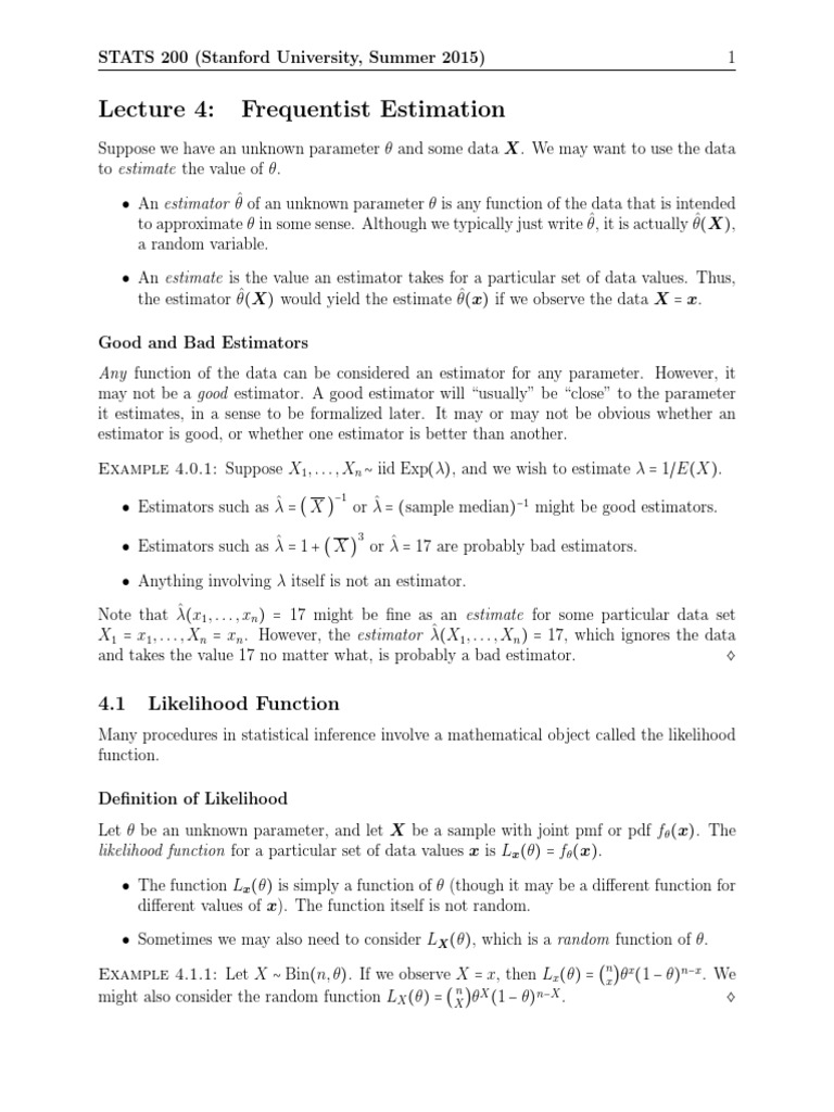 Frequentist Estimation: 4.1 Likelihood Function | PDF | Estimator ...