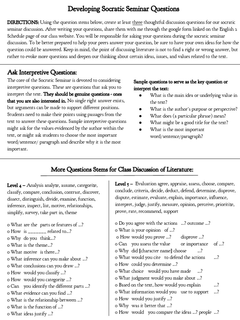 Crafting Socratic Seminar Questions | PDF | Question | Methodology