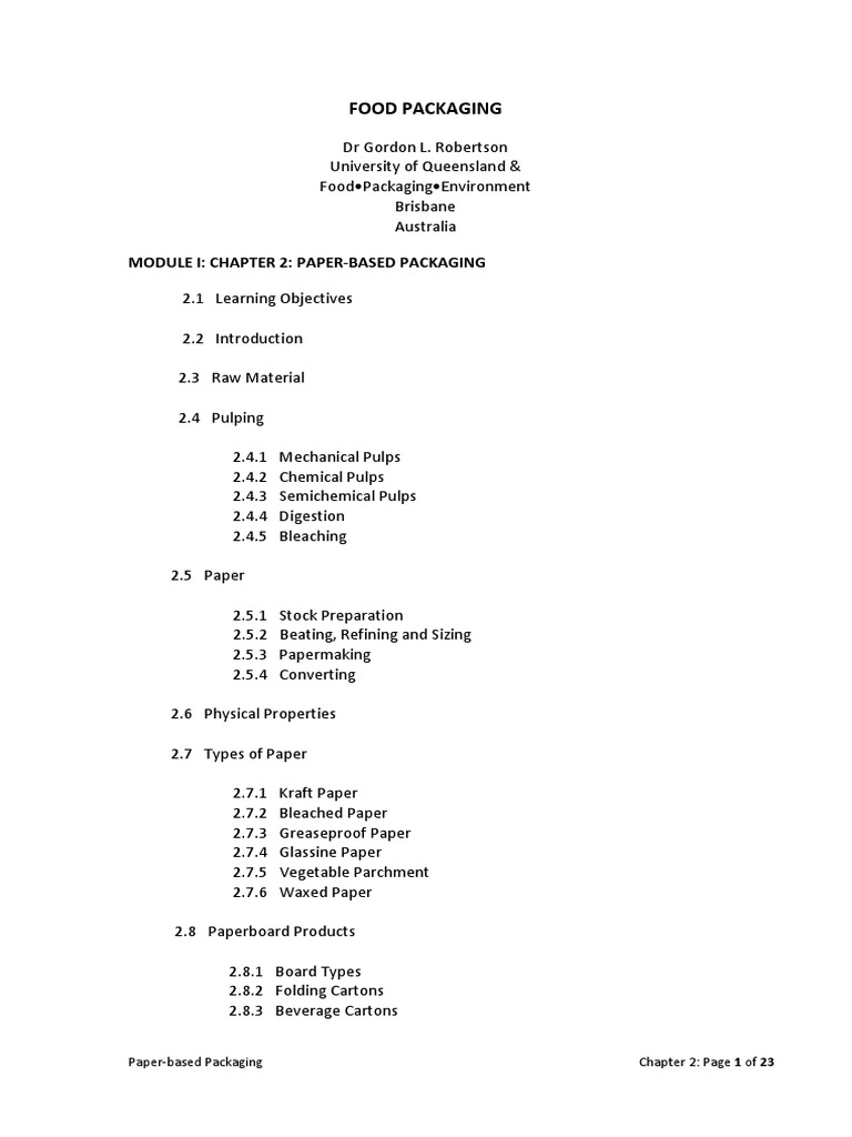 FOOD PACKAGING Chapter 2-1 PDF | PDF | Pulp (Paper) | Paper