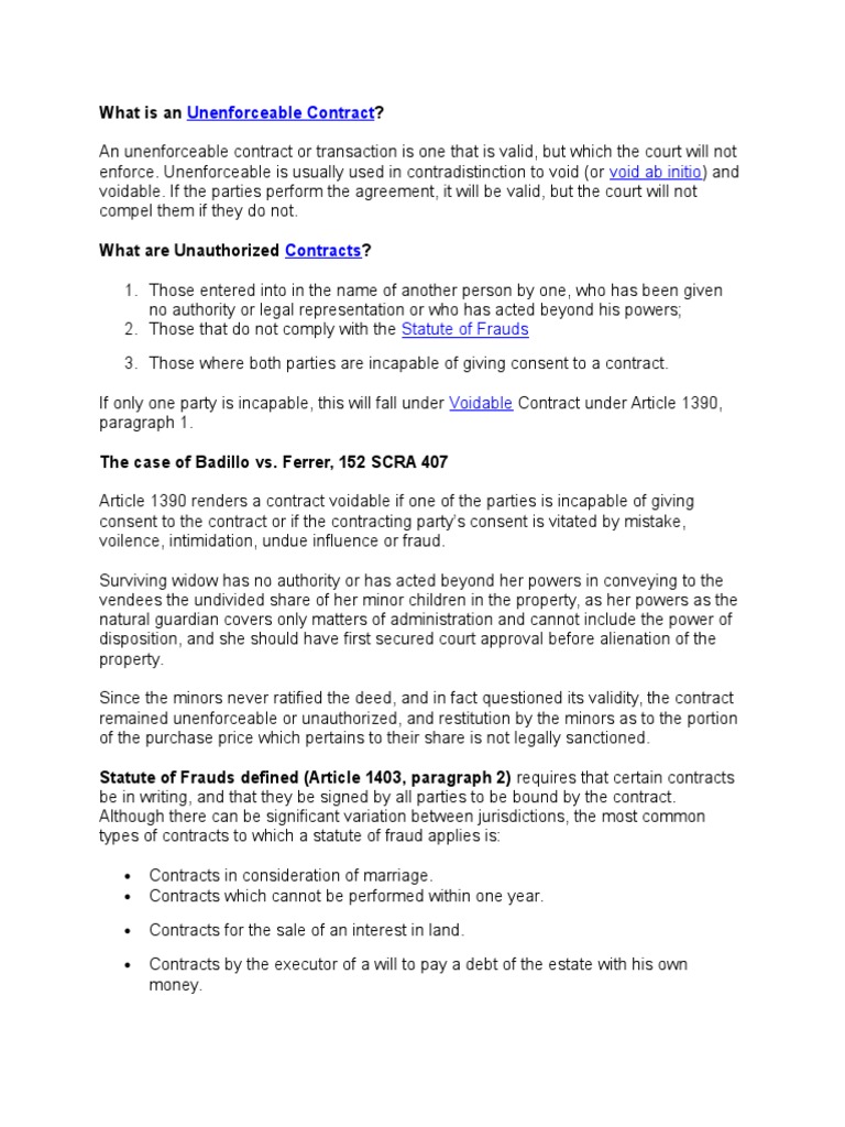 Unenforceable Contract | PDF | Parol Evidence Rule | Comparative Law