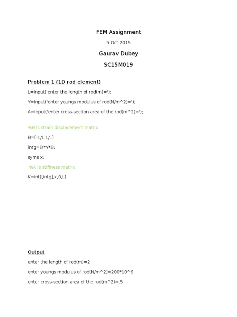 FEM Assignment: Problem 1 (1D Rod Element) | PDF