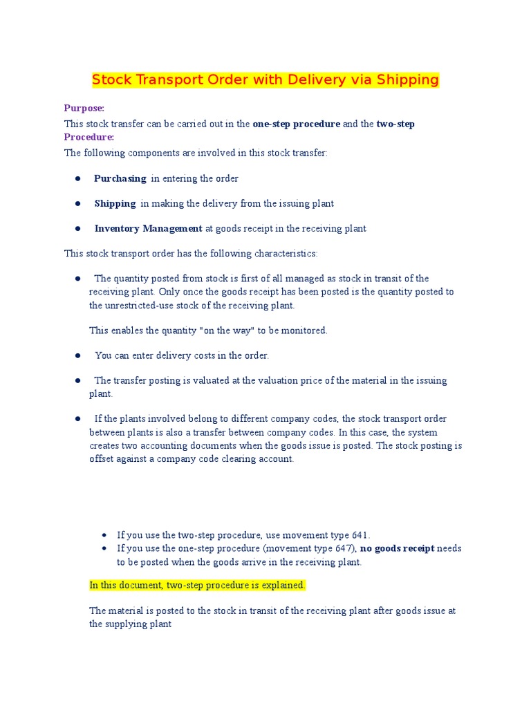 Stock Transport Order Process Guide | PDF | Debits And Credits ...