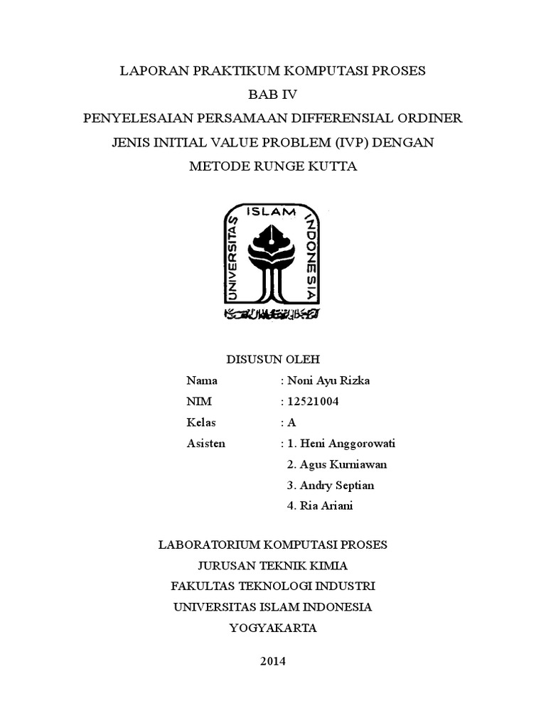 Bab 4 Penyelesaian Differensial Ordiner Jenis Initial Value Problem Ivp Dengan Metode Runge ...