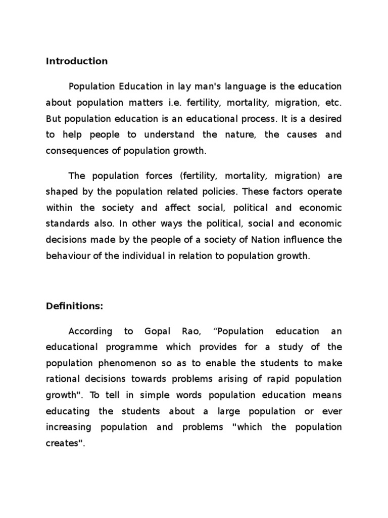 Meaning of Population Education | PDF | Total Fertility Rate | Economic ...