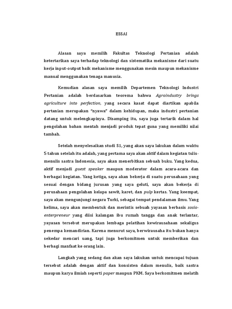 Contoh Essai Beasiswa Tanoto Foundation | PDF