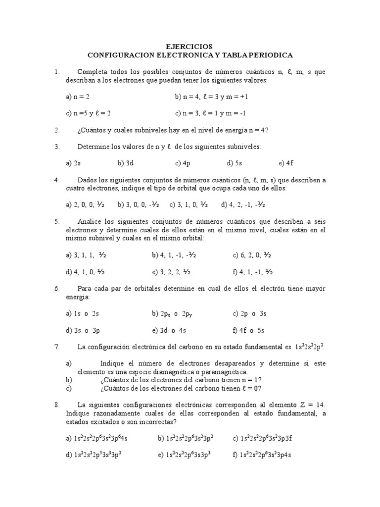 Ejercicios De Configuracion Electronica Electron Configuration