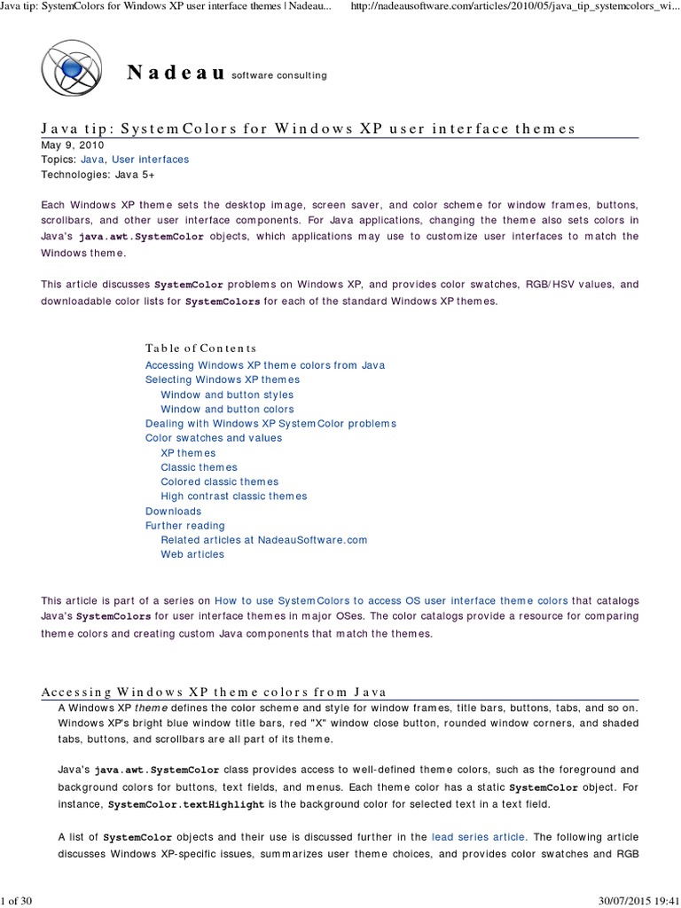 System Colors For Windows XP User Interface Themes | Download Free PDF ...