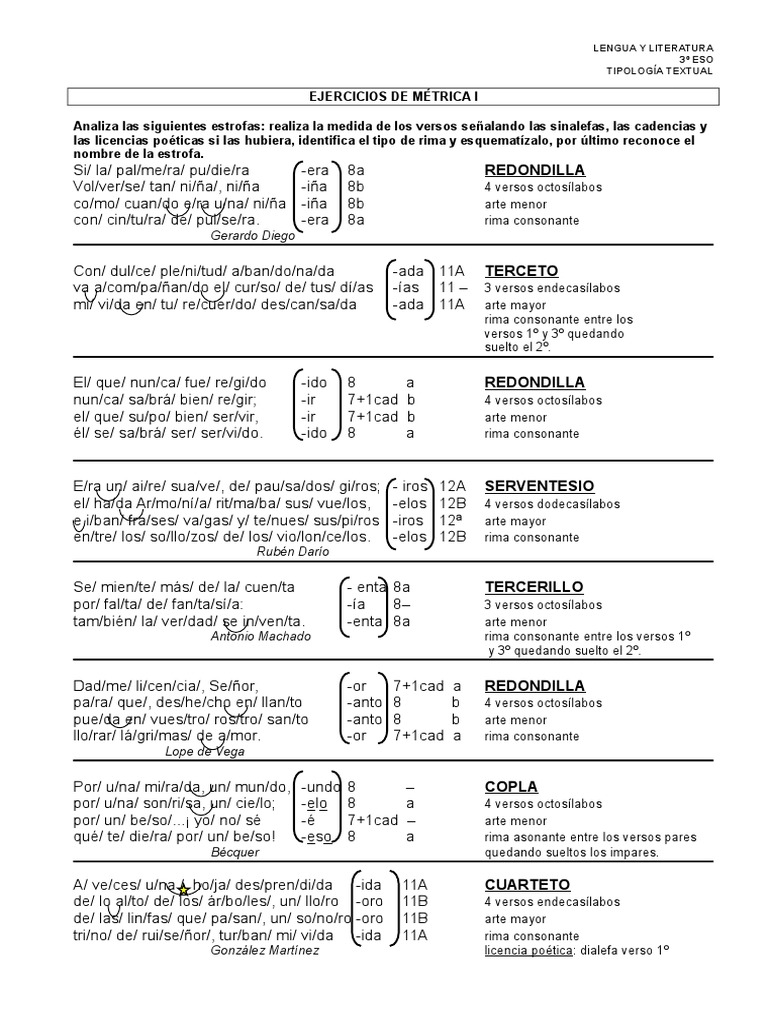 Ejercicios de Métrica 3 Eso