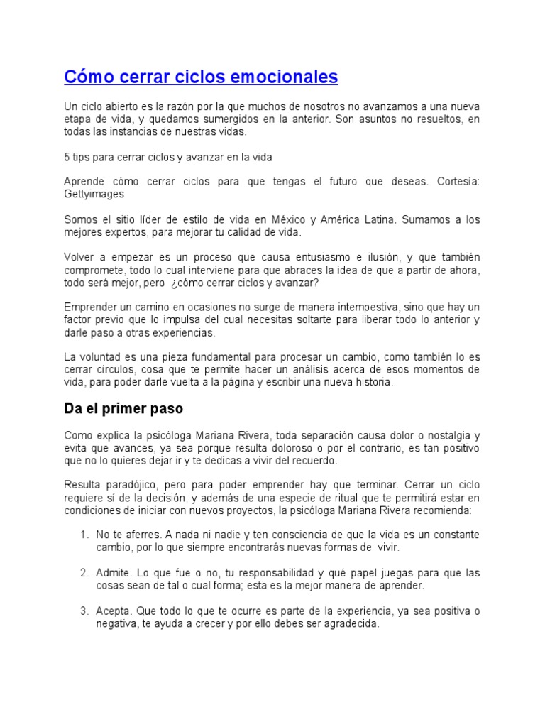 Cómo cerrar ciclos emocionales efectivamente | PDF | Vida | Conceptos ...