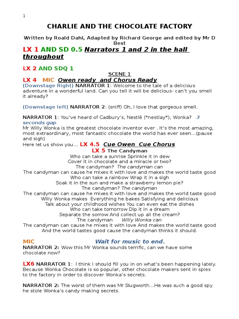 Charlie and The Chocolate Factory Play Script | PDF | Confectionery ...