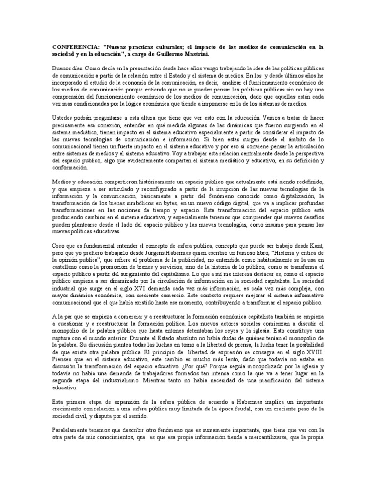 Conferencia Guillermo Mastrini | PDF