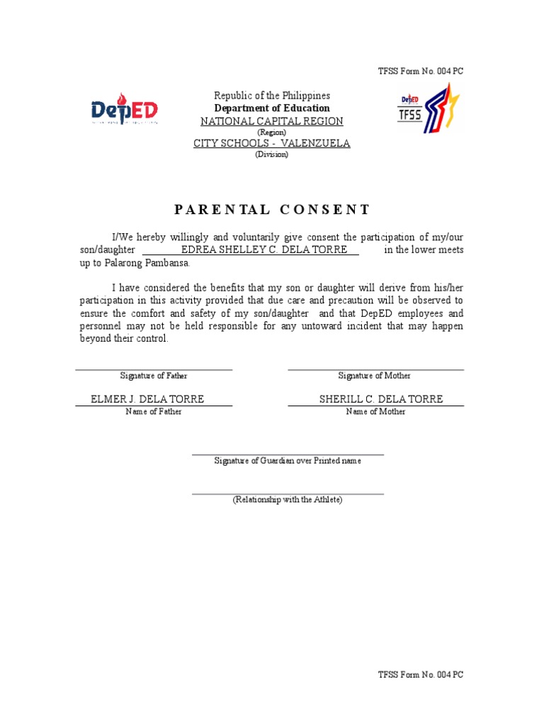 Parental Consent 2013 (BASKETBALL).docx | Philippines | Social Institutions