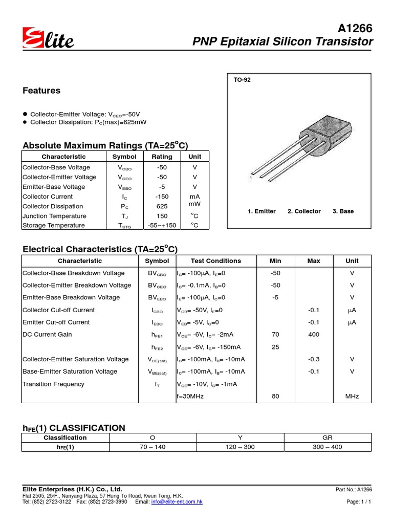 A1266 PNP Transistor Datasheet | PDF | Computers