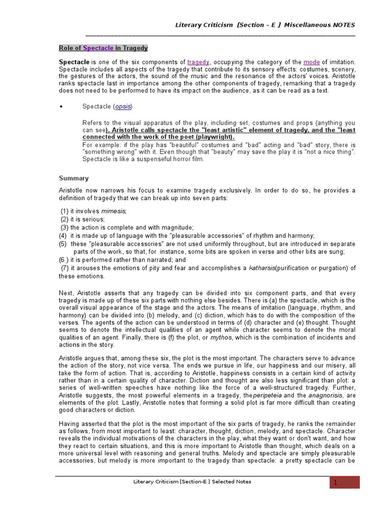 Literary Criticism Section E Notes | PDF | Narration | Poetry