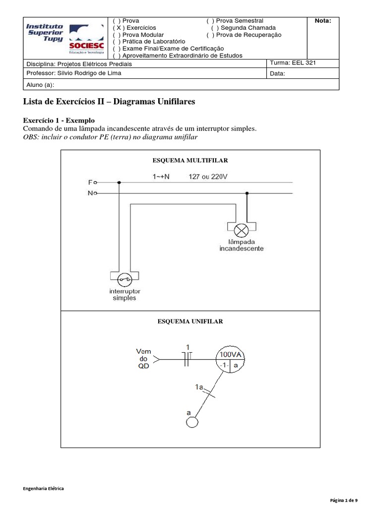 Aula 3 - Exercicios Diagramas Eletricos PDF | PDF | Filosofia Natural | Quantidades físicas