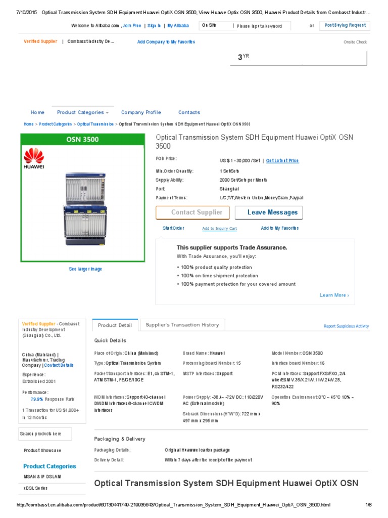 Optical Transmission System SDH Equipment Huawei OptiX OSN 3500 | PDF ...