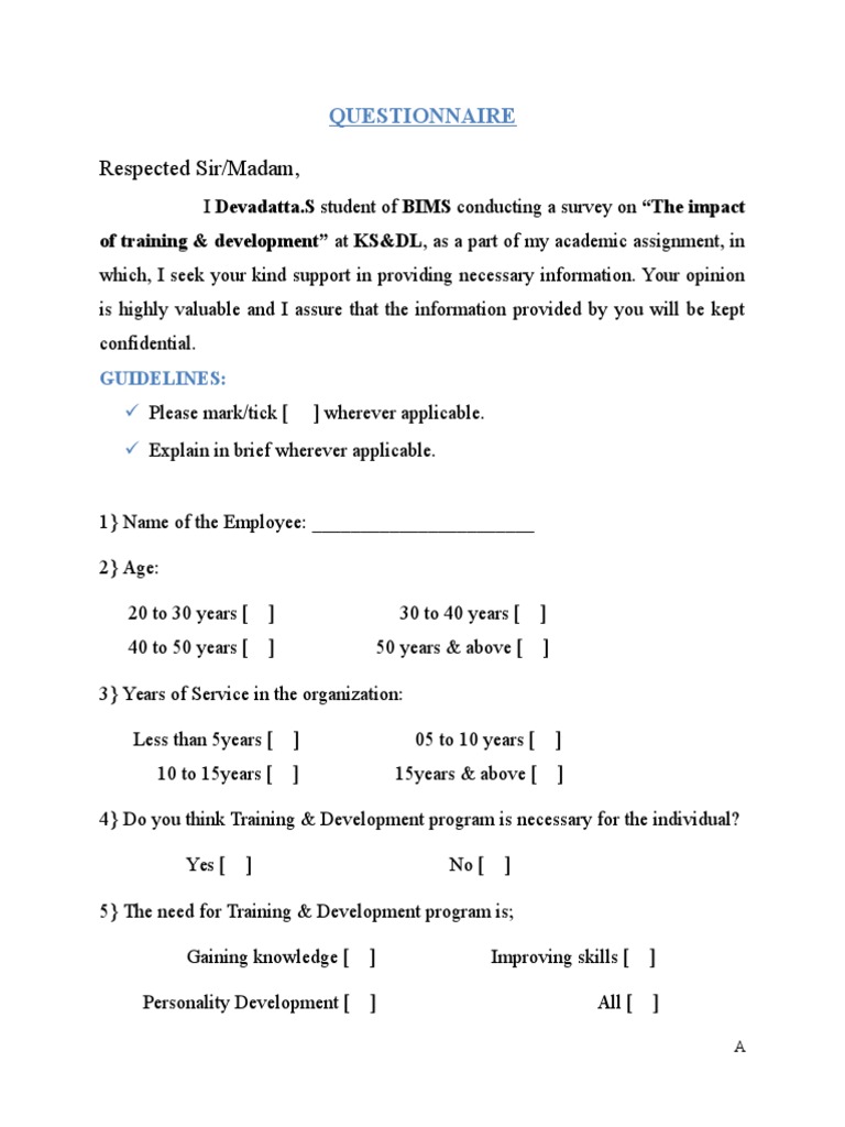 Questionnaire | PDF | Employee Retention | Employment
