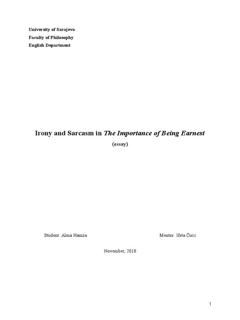Irony and Sarcasm in The Importance of Being Earnest - British Drama ...