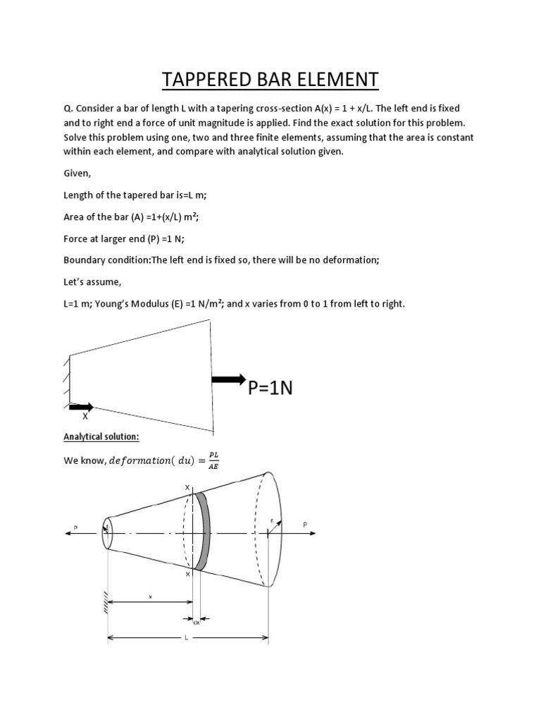 Finite Element Analysis of Tapered Bar | PDF | Algorithms | Analysis