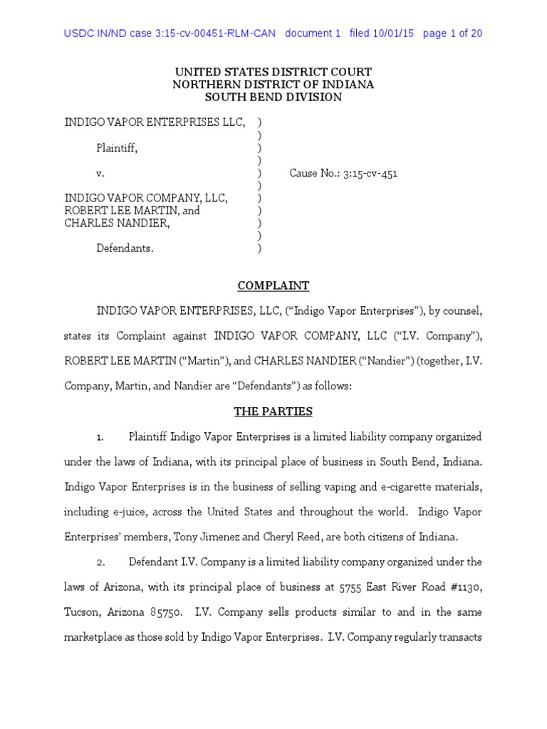 Indigo Vapor Complaint | PDF