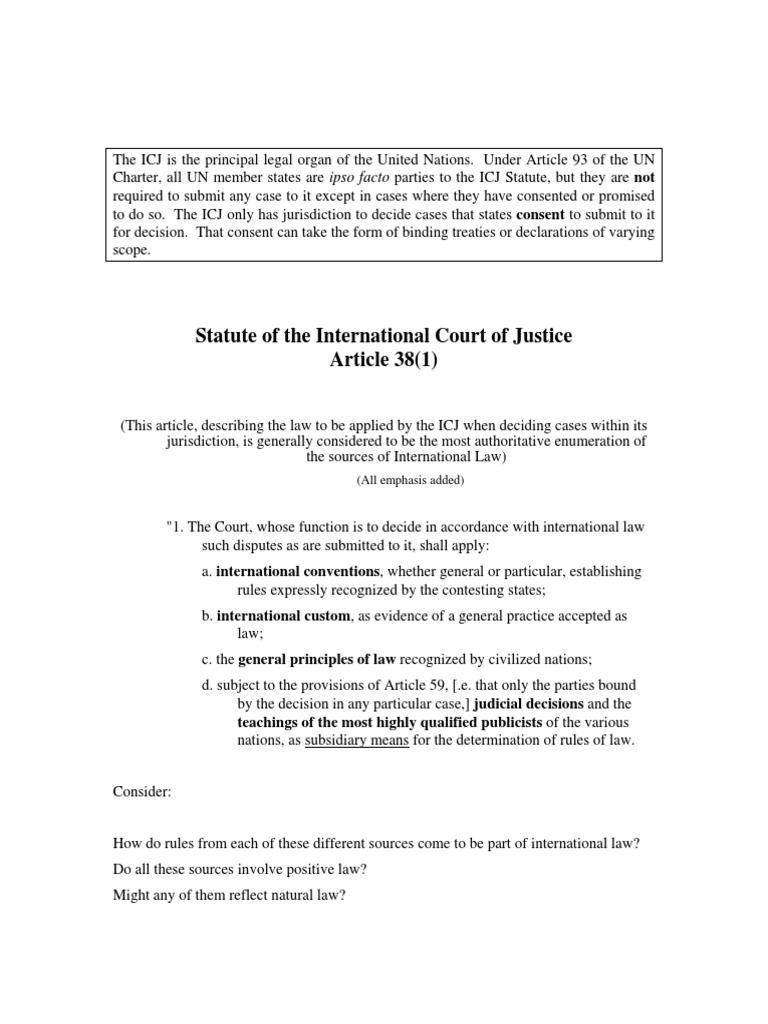 Article 38 of the ICJ Statute Explained | PDF | Social Science