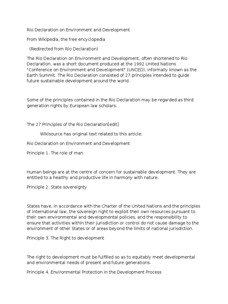 Rio Declaration On Environment and Development | PDF | Sustainability ...