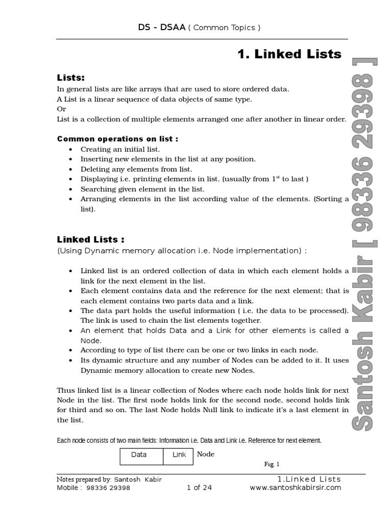 01 Linked Lists Pdf Array Data Structure Software Development
