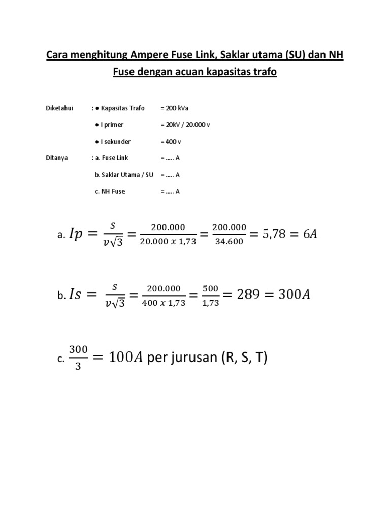 Cara Menghitung Ampere Fuse Link SU, NH Fuse Gardist PDF | PDF