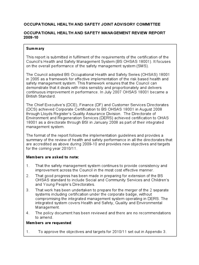 Management Review Report 2009-10 | PDF | Internal Audit | Occupational ...