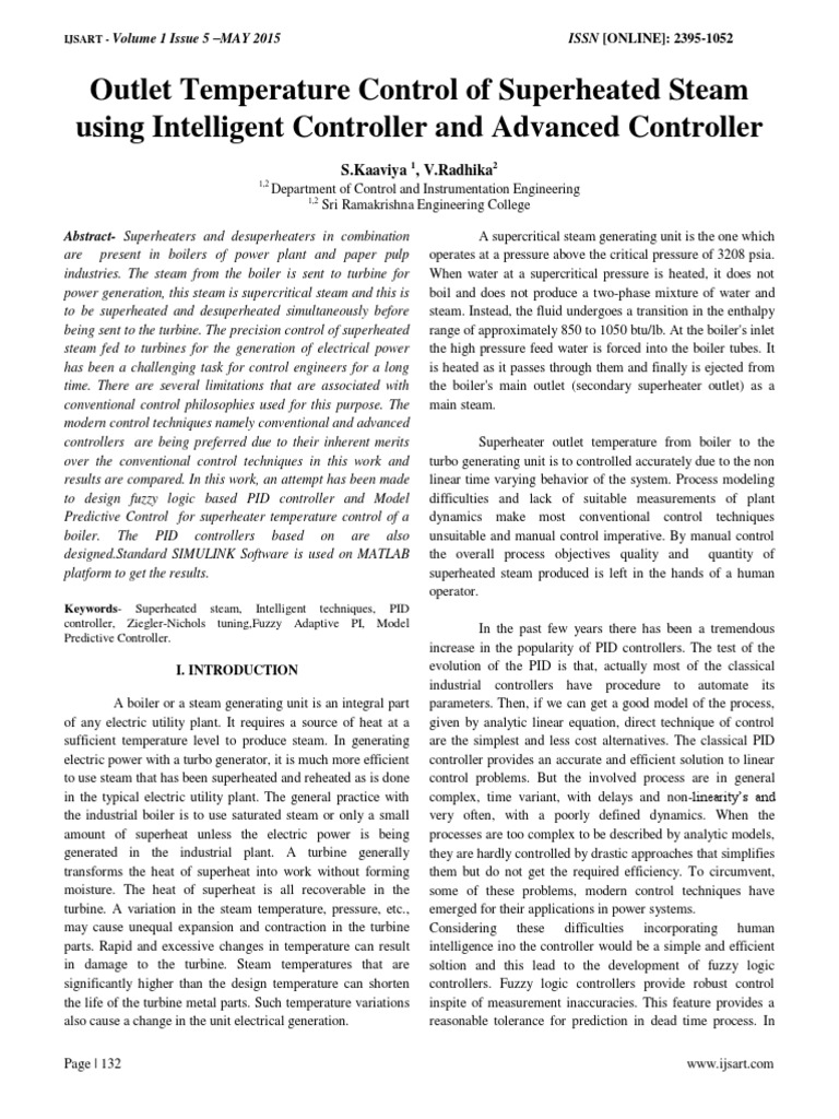 Outlet Temperature Control of Superheated Steam Using Intellegent Controller and Advanced ...