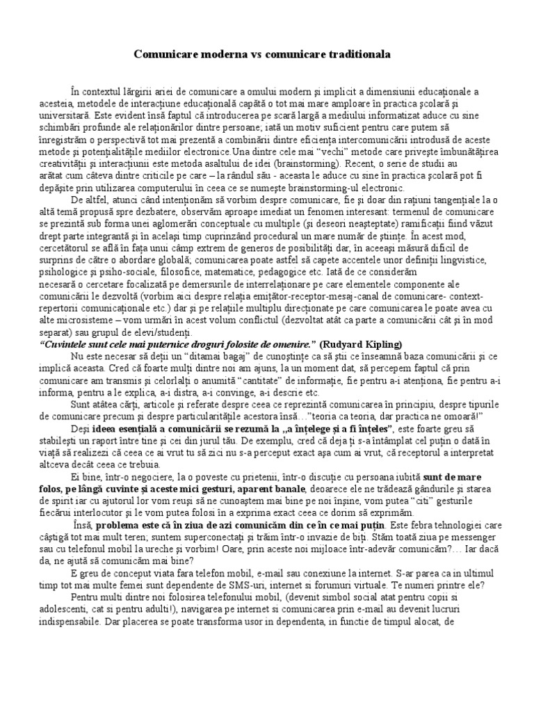 Comunicare Moderna Vs Comunicare Traditionala | PDF