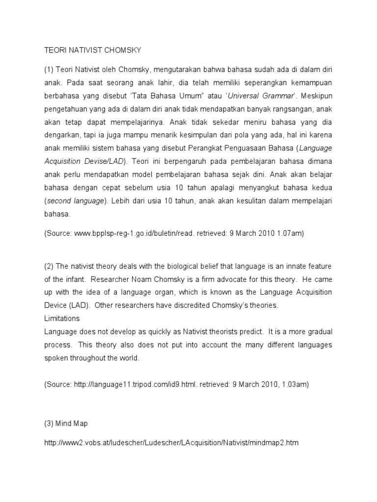 Teori Nativist Chomsky (1) Teori Nativist Oleh | PDF