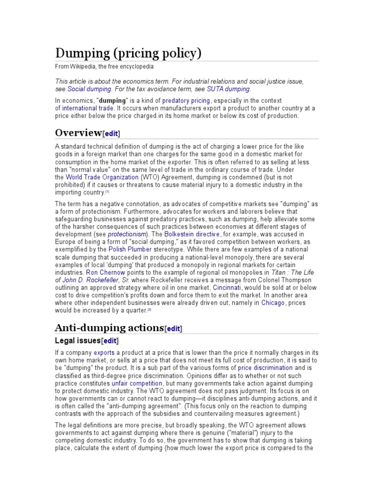Dumping and Anti Dumping | Download Free PDF | Dumping (Pricing Policy ...
