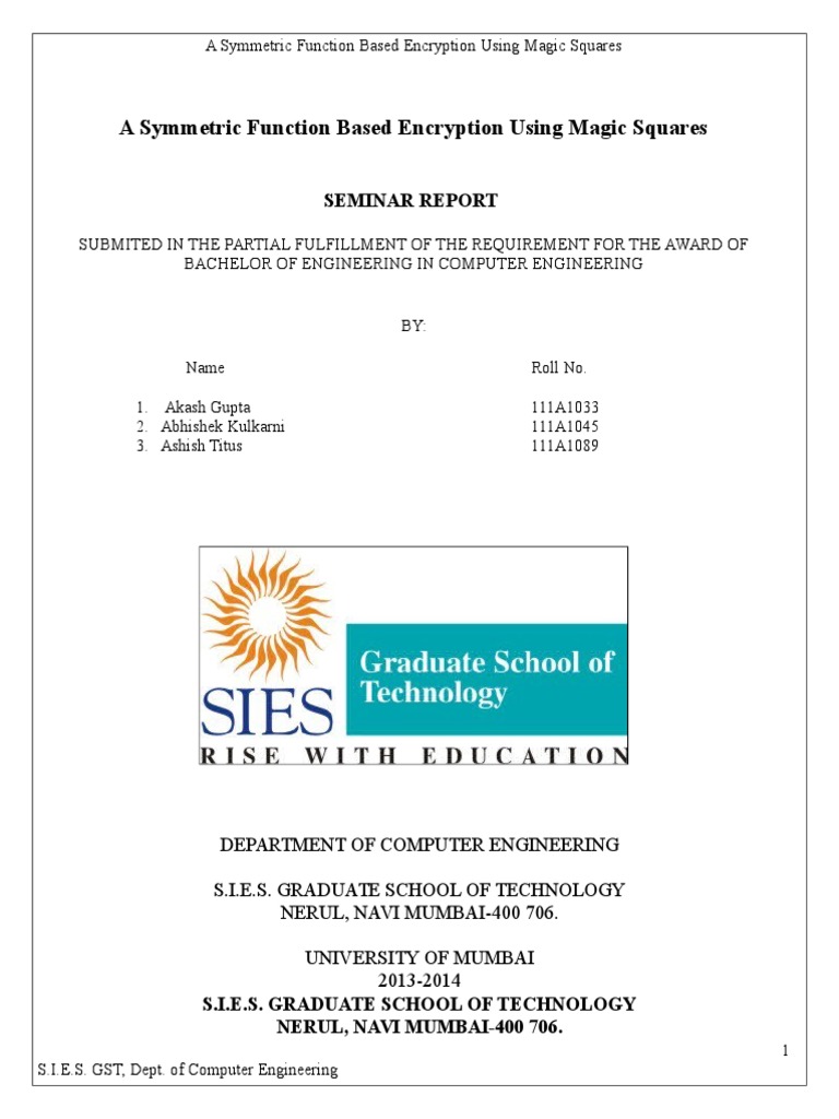 Symmetric Function Encryption Using Siamese Magic Squares | PDF | Key (Cryptography) | Cryptography