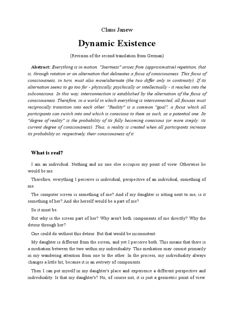 Dynamic Existence: Claus Janew | PDF | Consciousness | Reality