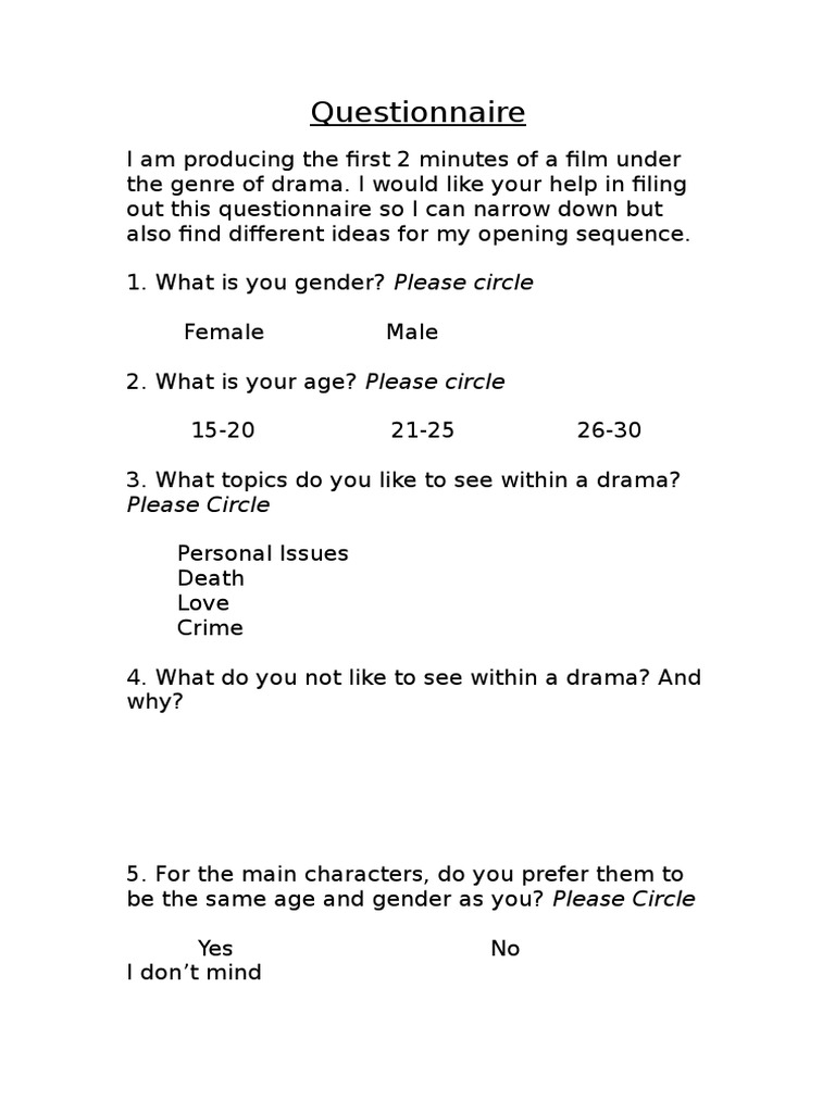 Questionnaire: Please Circle | PDF