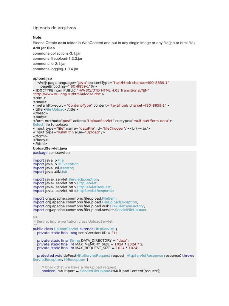 Uploads de Arquivos | PDF | Html | Java Server Pages