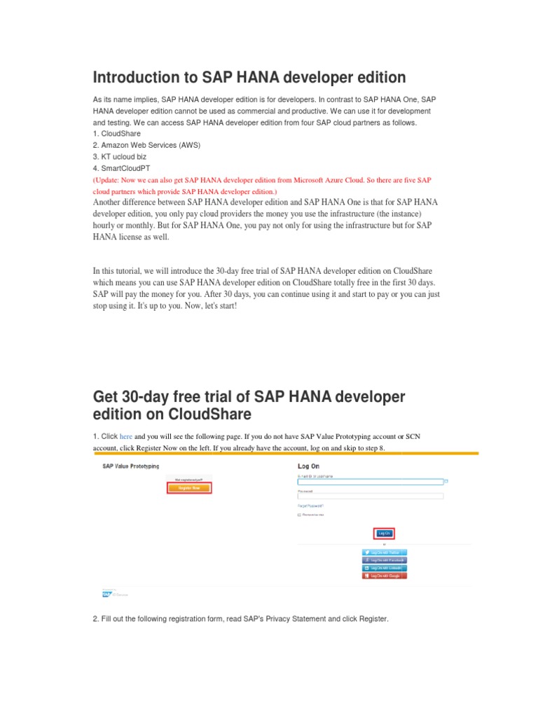 SAP HANA Developer Edition Guide | PDF | Sap Se | Cloud Computing