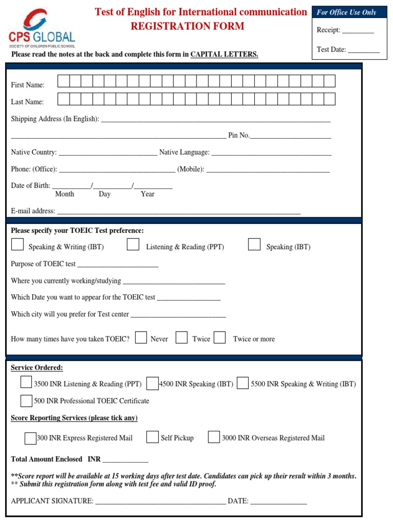 TOEIC Registration Form New 2014 PDF | PDF | Identity Document ...